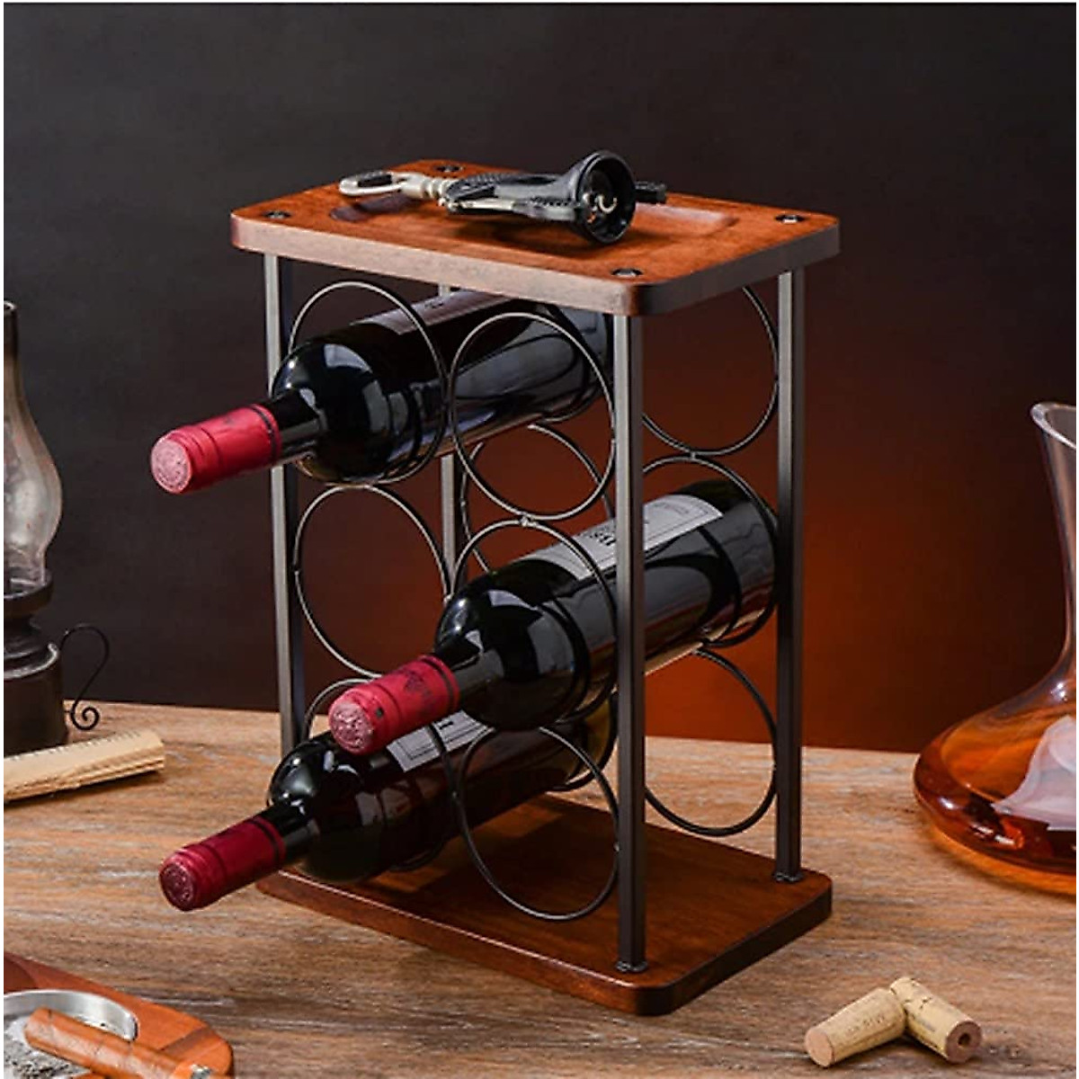 Fadak Wine Rack with Glass Stand, Countertop Wine Rack, Wooden Wine Rack with Trays, Perfect Home Decor & Kitchen Storage Rack, etc. (A)