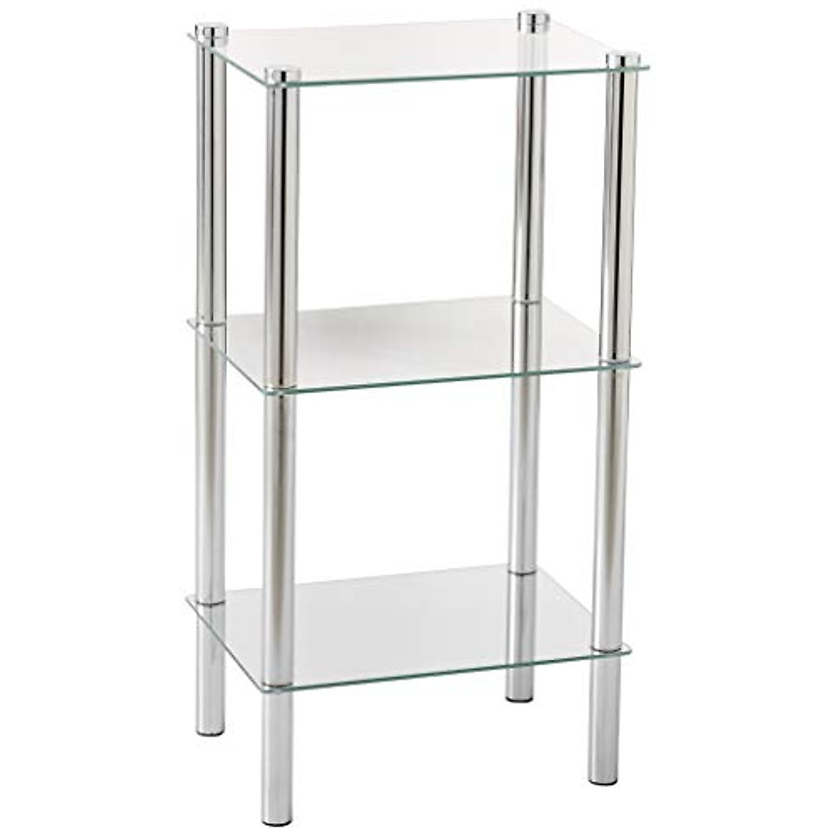 Home Basics 3-Tier Rectangle Shelf Shelving, SIlver Chrome and Glass