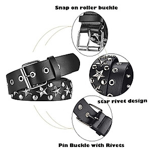 CWCYYDSYY Stars Studded Belts Y2K Punk Hip Hop Black Faux Leather Grommet for Halloween Cosplay for Women Men