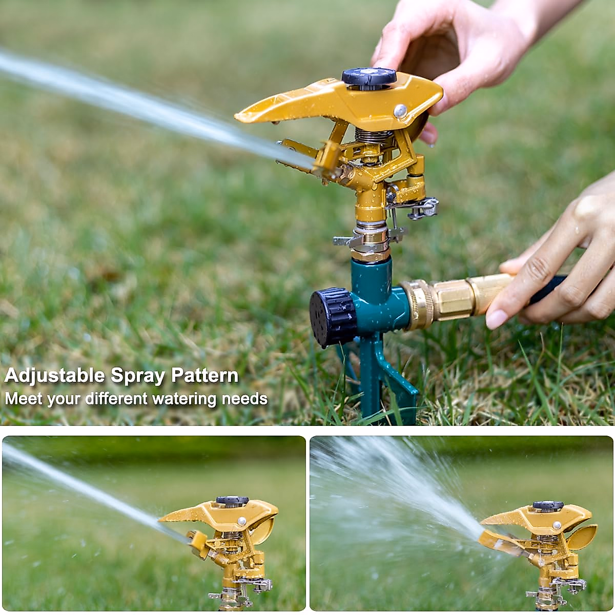 FANHAO Heavy Duty Pulsating Lawn Sprinkler on Spike Base, 100% Metal Impact Sprinkler with Adjustable Spray Pattern for Yard Lawn Irrigation, 360 Degree Large Area Coverage, Covers Up to 8500 sq. ft