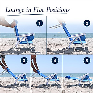 Caribbean Joe Folding Beach Chair, 5 Position Lightweight, Portable Reclining Outdoor Camping Chair with Headrest, Shoulder Strap, and Cup Holder, Horizon Stripe