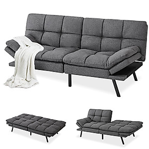 MUUEGM Futon Sofa Bed Small Sofa Loveseat Sleeper Sofa Leather Daybed, 71" Sofabed, Adjustable Back and Arm, 2 Seater Futon Couch for Living Room, Office, Dormitory, Apartment, Bedroom, Dark Grey