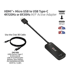 CLUB3D CAC-1336 HDMI™+ Micro USB to USB Type-C 4K120Hz or 8K30Hz M/F Active Adapter