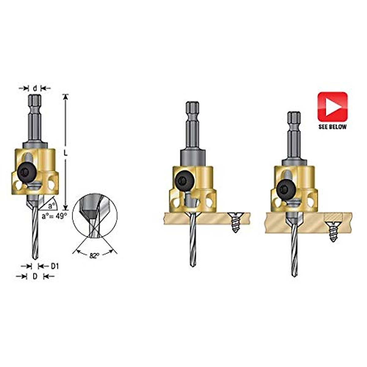 Amana Tool - 55237 Carbide Tipped Adjustable Countersink with Depth-Stop 3/8 Dia x 49 Degr