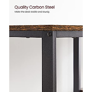 VASAGLE ALINRU Computer Desk, 55.1-Inch Wide Home Office Desk for Study, Writing Desk with 2 Shelves on Left or Right, Steel Frame, Industrial, Rustic Brown and Black ULWD55X