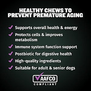 Bully Max 2-in-1 Anti-Aging Multivitamin Chews - Senior Dog Food Supplement for Vitality, Immunity, Joint Support with Postbiotics - Adult Dog Vitamins for Small & Large Breeds - 75 Tasty Soft Chews