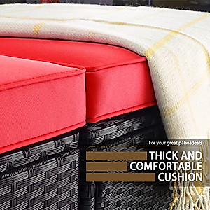 Pretzi 5 Pieces Patio Furniture Sets, Outdoor Sectional Sofa, All Weather Rattan Wicker Couch with Washable Cushions and Glass Table, Patio Conversation Set for Porch Backyard Garden Pool Deck Balcony