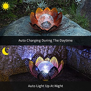 EGOBOO Metal Lotus Cracked Glass Globe Solar Outdoor Lights Garden Patio Lawn Mosaic Ball Powered Solar Lamps Outdoor Waterproof Landscape