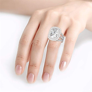 Jeulia Double Halo Cushion Cut Engagement Rings 925 Sterling Silver Diamond Wedding Rings Cubic Zirconia Promise Anniversary Rings for Her Romantic Jewelry Gift (6)