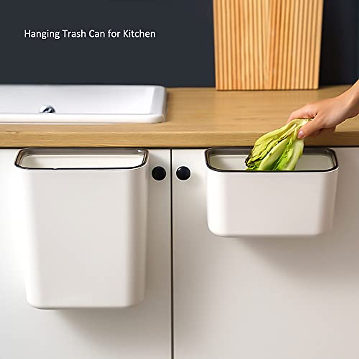 Hanging Trash Can for Kitchen Cabinet Door, Wall Mounted Garbage Bin for Bedroom Bathroom RV (2.2 Gallon/ 8.4L)