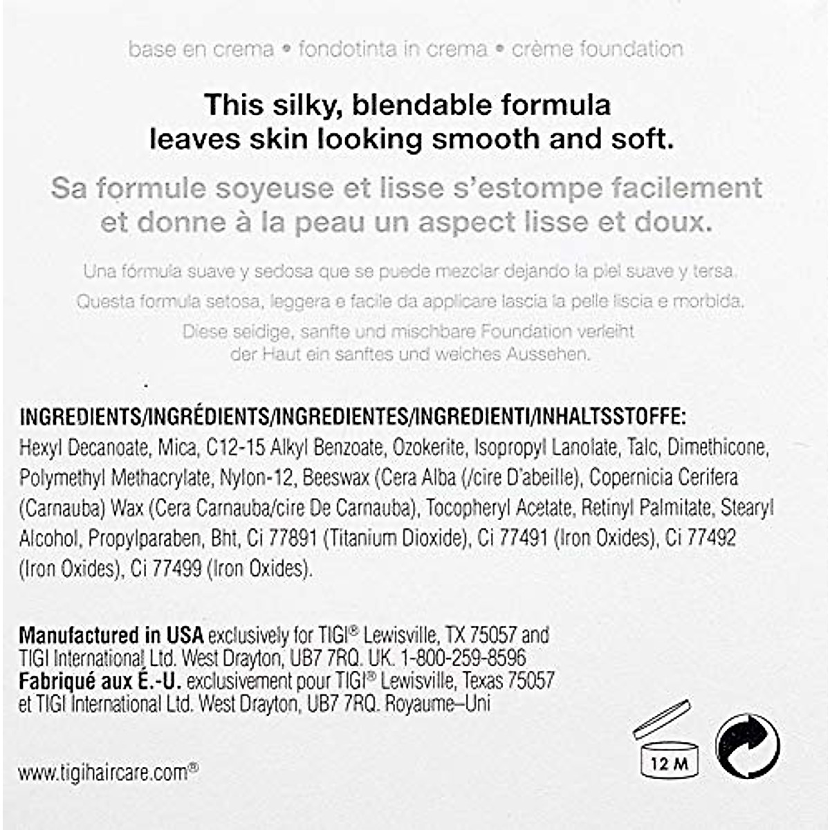 TIGI Cosmetics Creme Foundation, Fair, 0.4 Ounce, 12 g (764035)