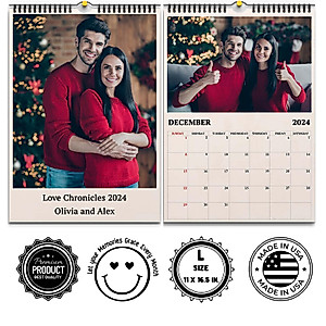 Custom Calendar 2024 Premium Quality Personalized Calendar with Your Own Pictures from AURUM AGE Photo Wall Calendar (Large 11'' x 16.5'' Made in USA)