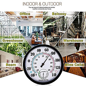 Indoor Outdoor Thermometer Hygrometer, Lirches Outdoor Thermometer Large Numbers, Decorative Outdoor Thermometers for Patio, No Battery Needed Wall Thermometer Round 10" in Diameter