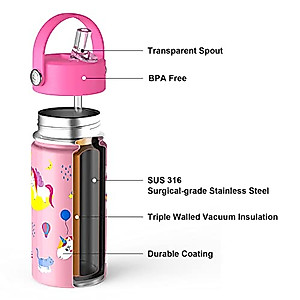 Oisiz Kids Water Bottle with Straw Lid 14oz, Vacuum Insulated 316 Stainless Steel Water Bottles for Kids for School, Leakproof Toddler Water Bottle, BPA Free and Keep Cold for 24 Hours