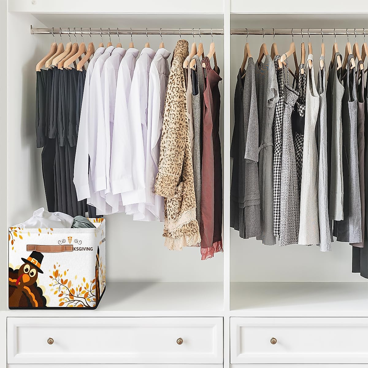 13x13x13 Storage Cube Bins Thanksgiving Turkey Storage Cubes 13 inch Collapsible Storage Bins Cubby Storage Baskets for Organizing Shelf Cabinet Bookcase Boxes