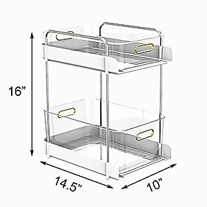 Elsjoy 2-Tier Basket Drawer Organizer, Pull-Out Cabinet Organizer Sliding Basket with Handle, Clear Basket Organizer for Under Sink, Kitchen, Bathroom, 14.5 x 10 x 16