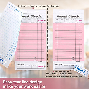 6 Pack Server Note Pads, Guest Check Books for Servers, Guest Checks Notepad for Waiter Waitress Servers, Waitress Notepad for Restaurants Food Order, 50 Sheets/Pad, Pink Guest Check