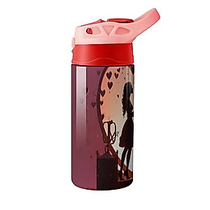 Stainless Steel Water Bottles Kissing Silhouette Travel Water Cups with Handle And Silicone Straw Drinking Cup with Leak Proof Lid Thermo Travel Mug for Women Men