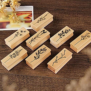 Yansanido Pack of 8 Pcs Plant and Flower Shape Wooden Rubber Stamps 2.5 Inch x 1 Inch x 0.6 Inch for DIY Craft Card and Photo Album (8Pcs Plant & Flower-02)