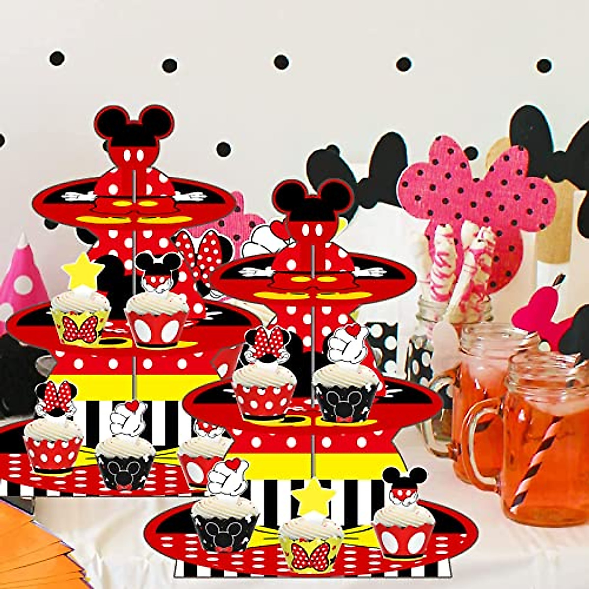 Red Mini Mouse Cupcake Stand, Cartoon Mouse Birthday Party Supplies, Mickey Mouse Decorations, Cupcake Tower for Girls Boys Kids Baby Shower Wedding Party
