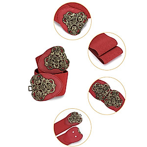 Allegra K Ladies Metal Symmetric Flower Interlock Buckle Textured Elastic Cinch Belt Red-1 Buckle-2