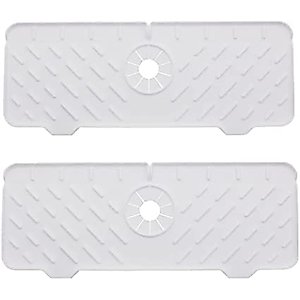 2 PCS Silicone Kitchen Sink Faucet Mat / Sink Protector Splash Guard / Silicone Kitchen Faucet Drip Catcher, White, 37cm x 17cm x 1.5cm