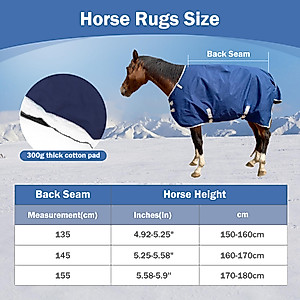 1200D Winter Waterproof Horse Trunout Blanket, 340g Warm Cotton Filling Liner with Turnout Neck Cover Detachable, Medium Weight Waterproof Horse Blanket (Back Length 78 inch / 145 CM)