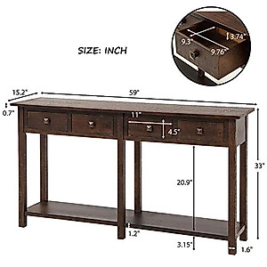 P PURLOVE Retro Console Table Sofa Table for Entryway with Drawers and Shelf Living Room Sideboard (Dark Espresso)