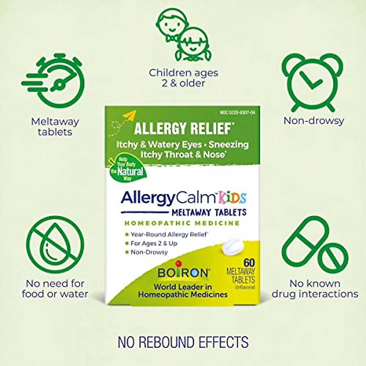 Boiron AllergyCalm Kids Tablets for Relief from Allergy and Hay Fever Symptoms of Sneezing, Runny Nose, and Itchy Eyes or Throat - 60 Count