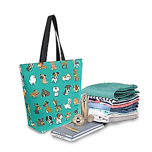 ALAZA Cute Doodle Dog Prints Animal Large Canvas Tote Bag Shopping Shoulder Handbag with Small Zippered Pocket
