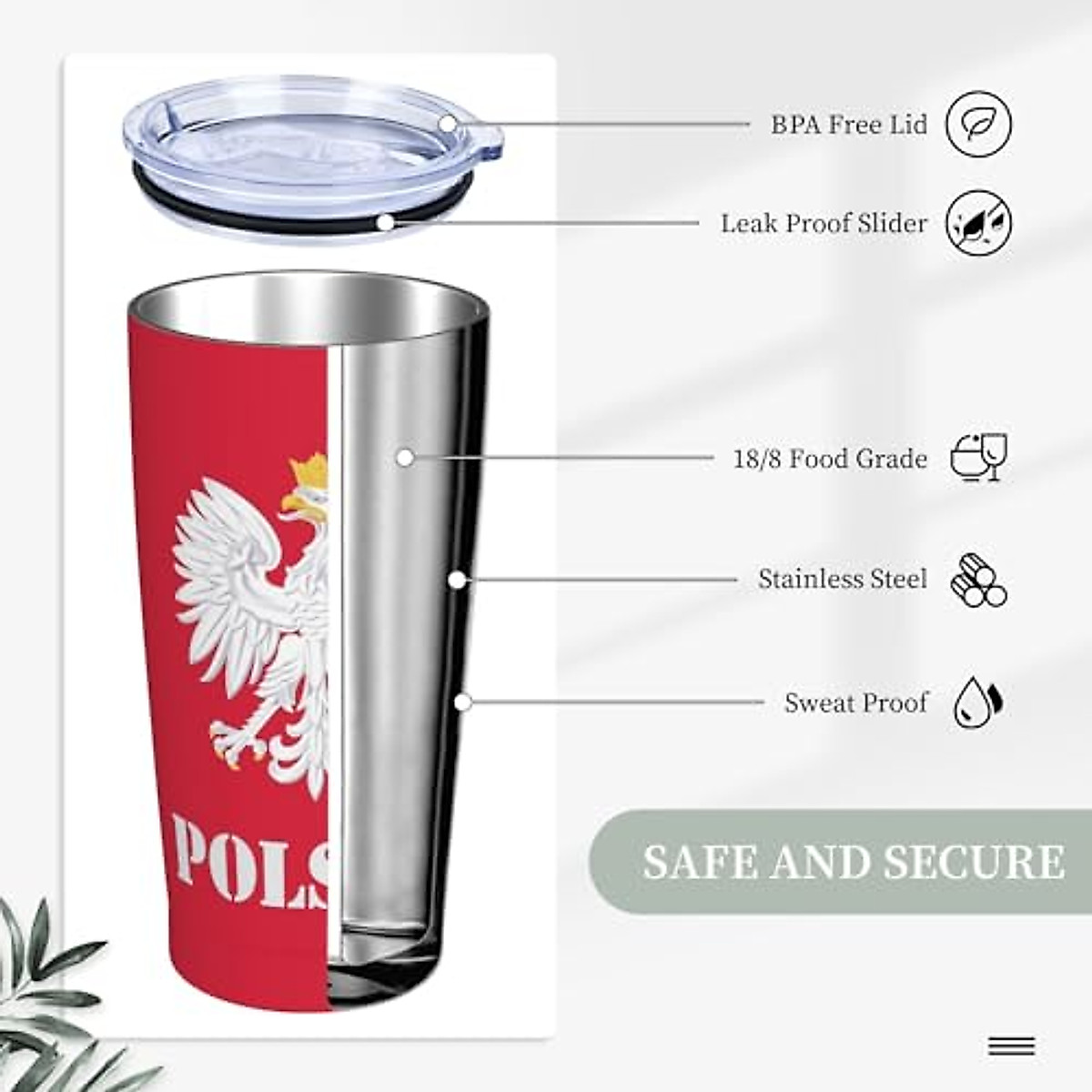 VKKOEWL Poland Polish Flag Stainless Steel Insulated Tumbler 20 Oz Travel Water Bottle Coffee Mug Drink Cup With Lid Straw
