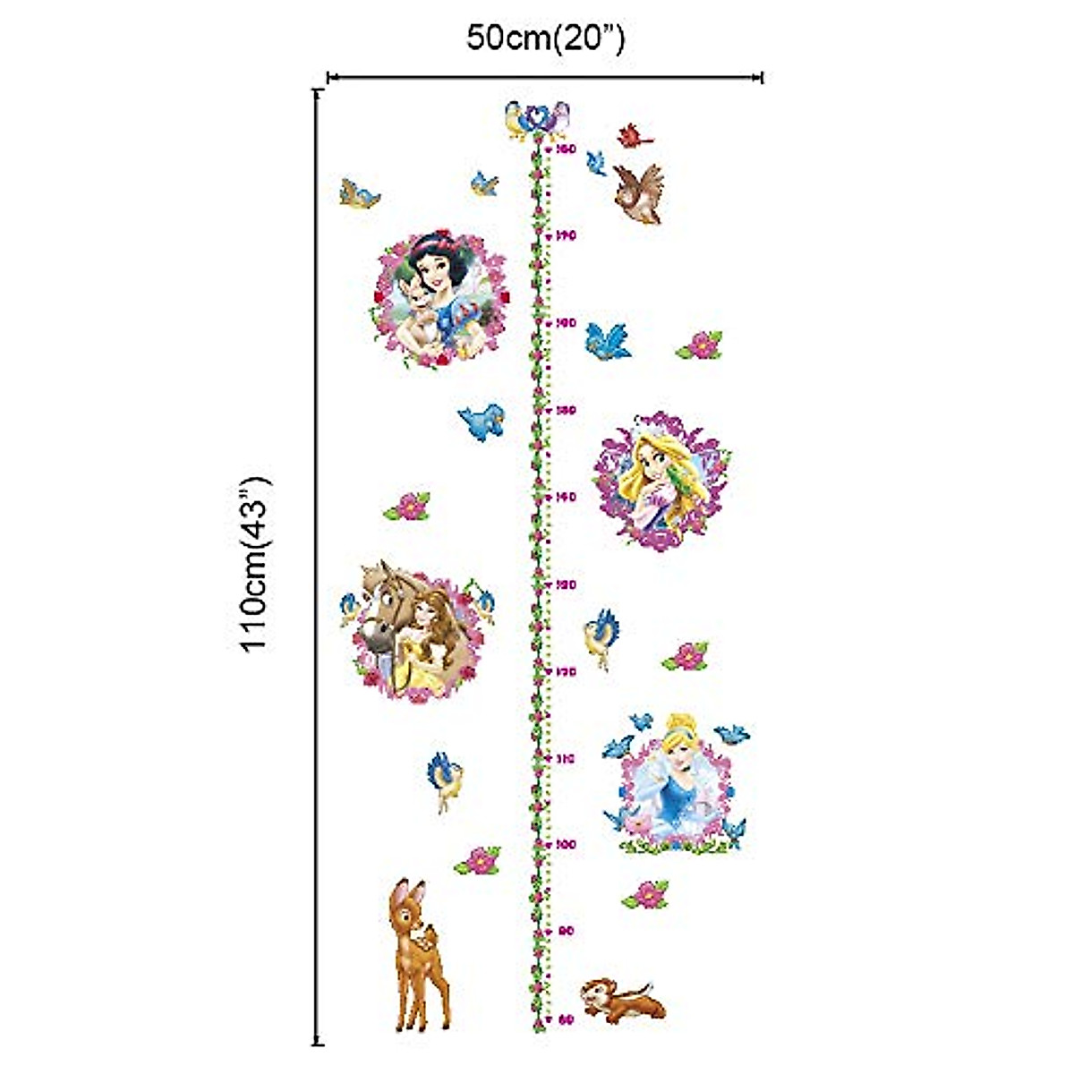 ufengke Princess Height Charts Wall Stickers Deer Flowers Wall Decals Art Decor for Girls Kids Bedroom Nursery