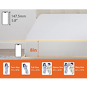 Queen Mattress, 8 Inch Memory Foam Mattress with CertiPUR-US Certified for Cool Sleep & Pressure Relief, Queen Size Mattresses with Washable Cover, Mattress Queen Size, Queen Mattress in a Box
