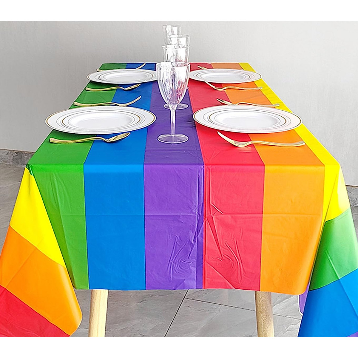 RCFFDL Pride Rainbow Tablecloth, 2 Pack Disposable Table Covers, 54" x 108" Plastic Table Cloth for Rectangle Tables for Wedding, Party, Banquet, Burgunday