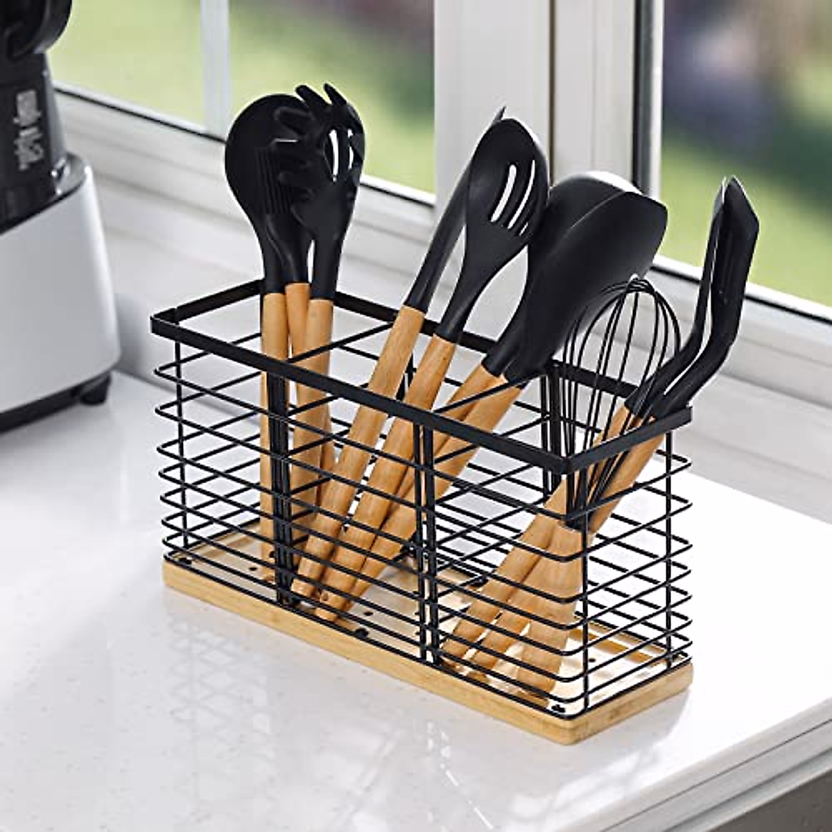 WDT Tool Utensil holder for Kitchen Counter- 13.5" x 4.2" x 6.9" Large Utensils Holder For Farmhouse Cooking, Utensil Caddy Spatula Holder (3 Compartments)