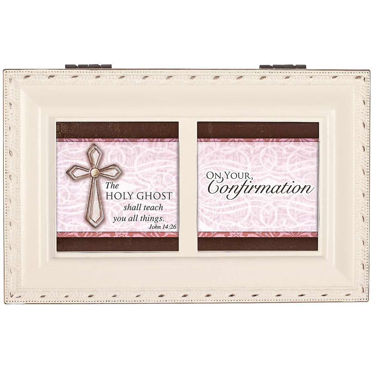 Cottage Garden Confirmation Holy Ghost Shall Teach Matte Ivory Rope Trim Petite Music Box Plays Ave Maria