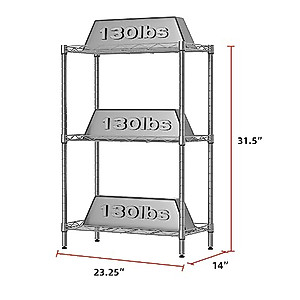 SINGAYE 3 Tier Adjustable Storage Shelf Metal Storage Rack Wire Shelving Unit Storage Shelves Metal 390Lbs Capacity 23.6" L x 14" W x 31.5" H for Pantry Closet Kitchen Laundry Silver