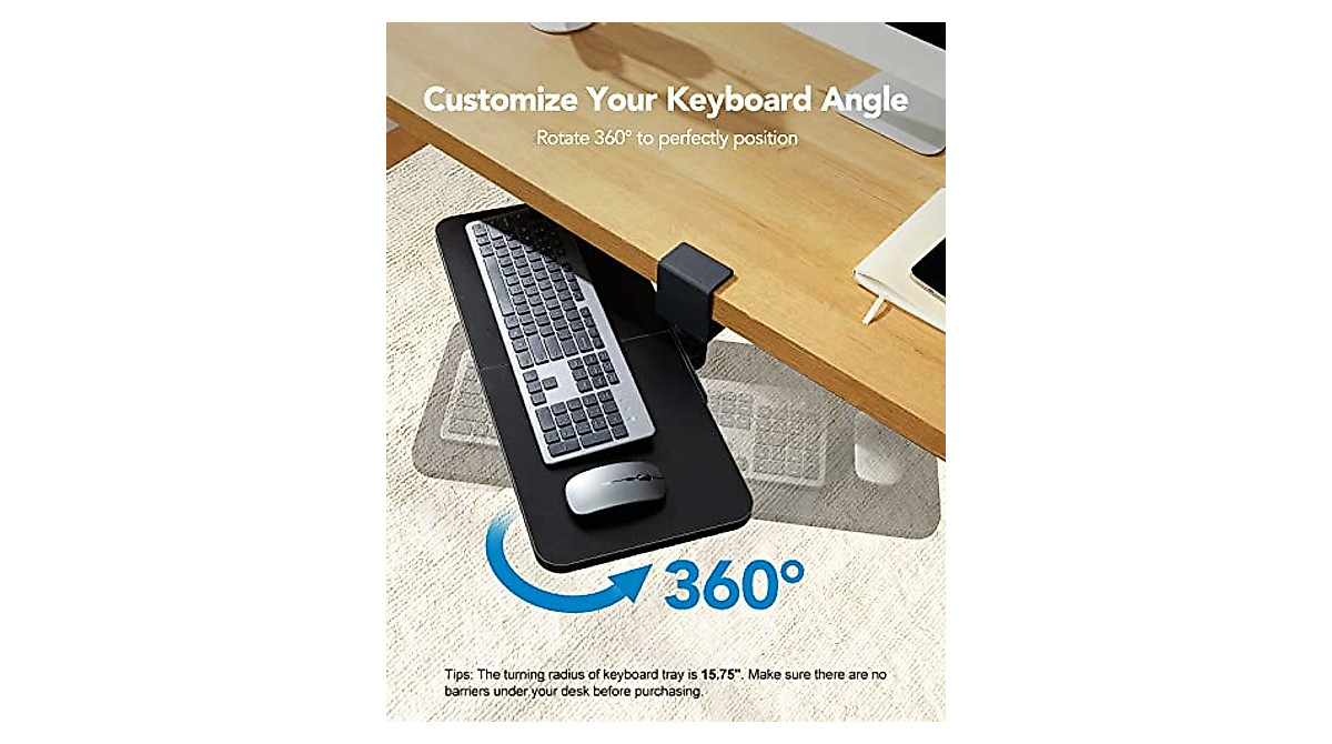HUANUO Keyboard Tray Under Desk, 360 Rotating Keyboard Tray with ...