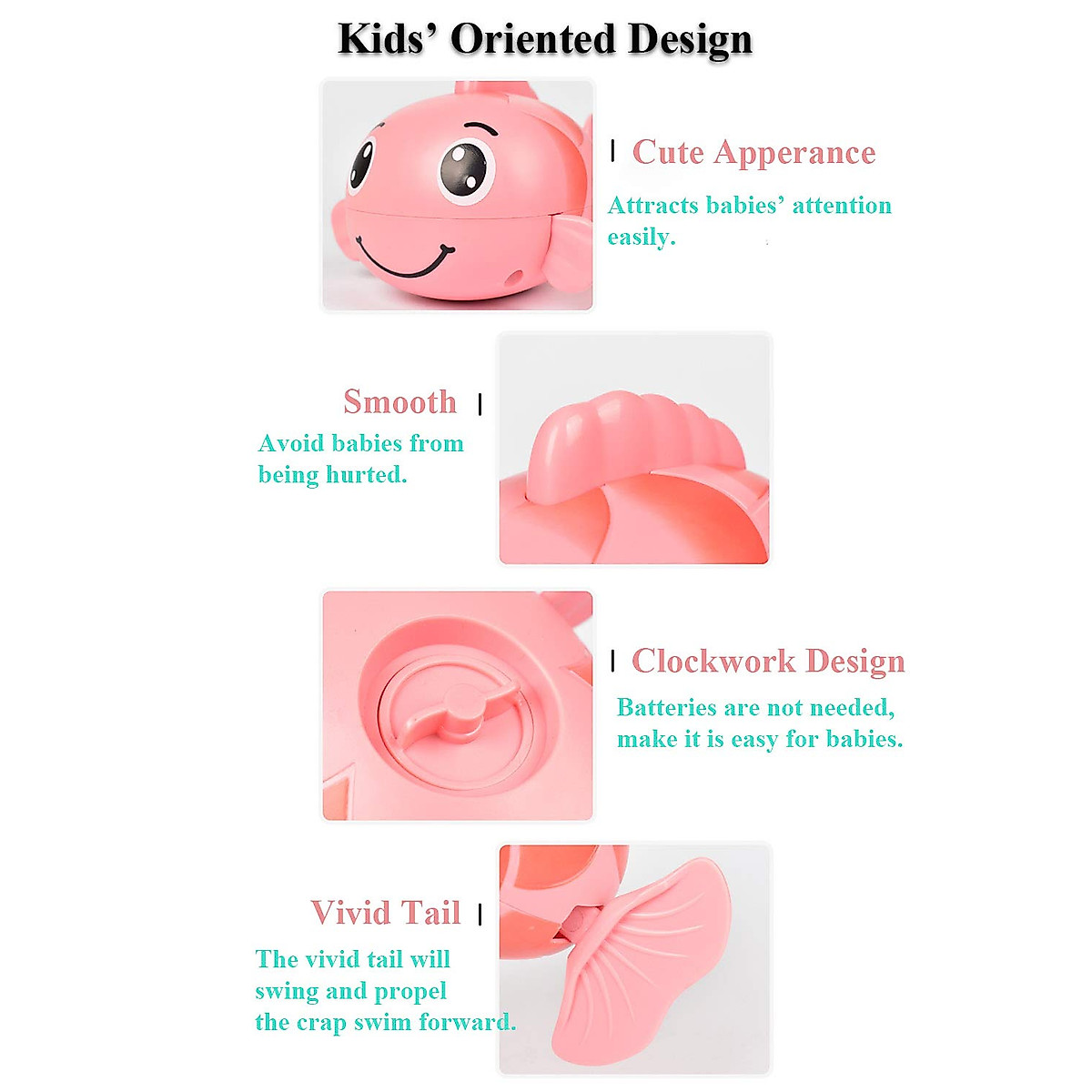 NEXTAKE Wind-up Carp Bath Toy for Kids, Windup Fish Bath Toy Bahtub Carp Toy Fish Floating Toy Carp Water Toy Swimming Fish Tub Toy for Toddlers (Pink)