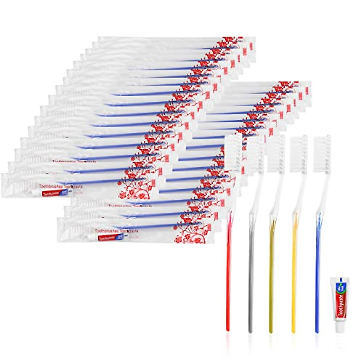 Travel Toothbrushes Kit,100Pcs Travel Toothbrush Set Disposable Toothbrushes with Toothpaste for Nursing Home,Hotel,Charity(Individually Wrapped)