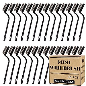 Dyrfolm 30 Pieces Mini Wire Brush,Stainless Steel Brush,Curved Handle Masonry Scratch Brush,Metal Wire Brushes for Cleaning,Wire Bristles Brush Set for Cleaning Welding Slag (Silver, 6.7 inches/17cm)