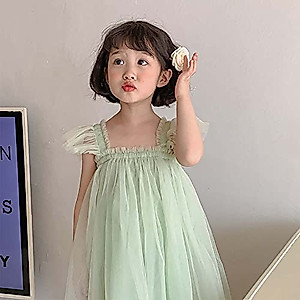Baby Girls Layered Fly Sleeve Tutu Dress Casual Party Tulle Tunic Dresses Light Green 9-12 Months