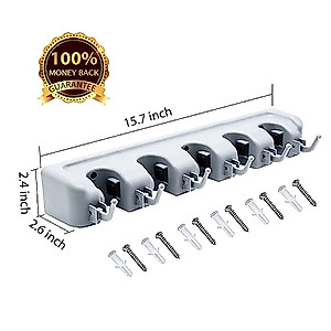 LETMY Broom Holder Wall Mounted - Mop and Broom Hanger Holder - Garage Storage Rack & Garden Tool Organizer - 5 Position 6 Hooks for Home, kitchen, Garden, Tools, Garage Organizing