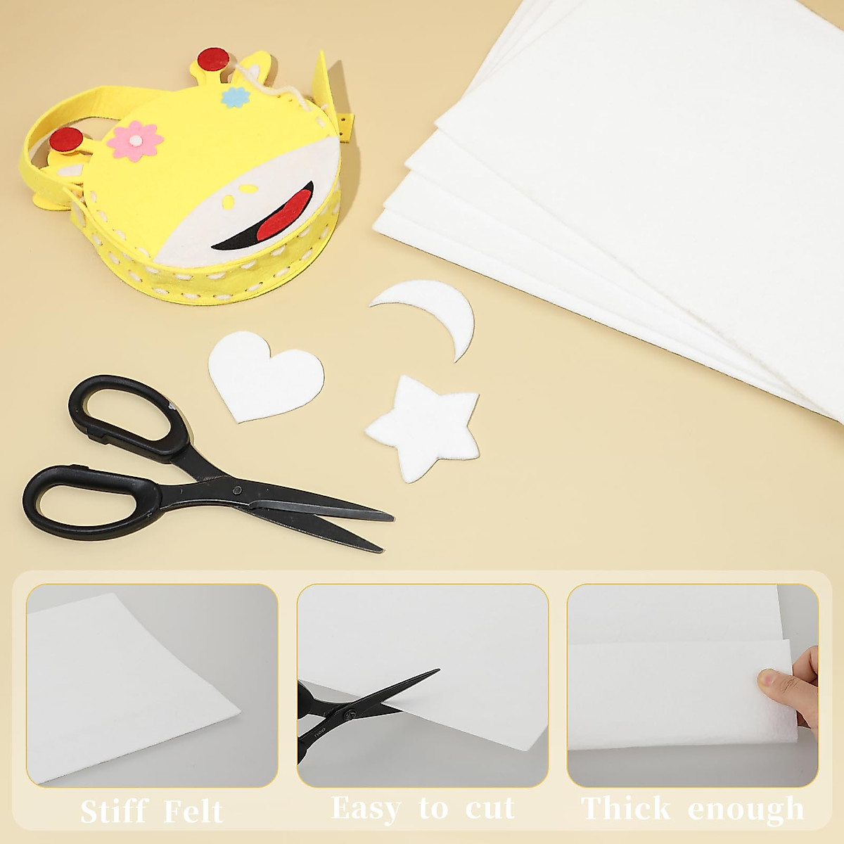 8PCS Felt Sheets for Crafts 2mm Thick White Stiff Felt 8"x12" Hard Large Thin Felt Fabric DIY Projects Supplies for DIY Hobby Sewing Crafting Cushion Decoration Gift Wrapping