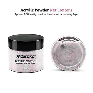 Molisaka Pink Acrylic Powder, Mixed Holographic Sequins Glitter Acrylic Nail Powder, Professional Colored Sparkle Nail Dip Powder for Nail Extension, Carving and French Manicure, No UV Light Needed…