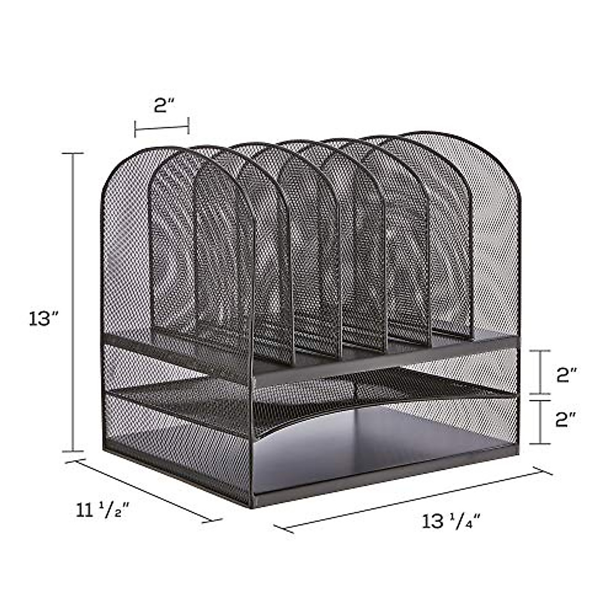 Safco Products Onyx Mesh 2 Tray/6 Sorter. School, Office, Home Desktop Organizer - Durable Steel Mesh Construction - Space-Saving Functionality - 13x13.3x11.4" - Black Powder Coat Finish