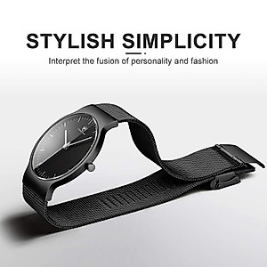 GOLDEN HOUR Men’s Watches Fashion Minimalist Thin 38mm Quartz Analog Waterproof Watch with Black Stainless Steel Mesh Band Gray Hands
