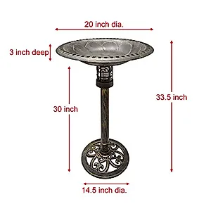 Westcharm 34 Inch Solar Powered LED Lighted Birdbath for Outdoors Yard Outside Outdoor Garden Decoration Pedestal Base Stand - Antique Brushed Bronze Polyresin Solar Bird Bath