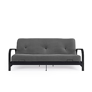 ASQUAN Black Metal Arm Full Size Futon Frame with 6” Gray Mattress