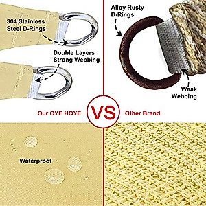 OYE HOYE Sun Shade Sail 7'x 13' Beige Rectangle Patio Canopy, UV Block Waterproof Polyester Shade tarp for Patio Awning Garden Backyard Shades Playground Lawn Sand Outdoor Activities
